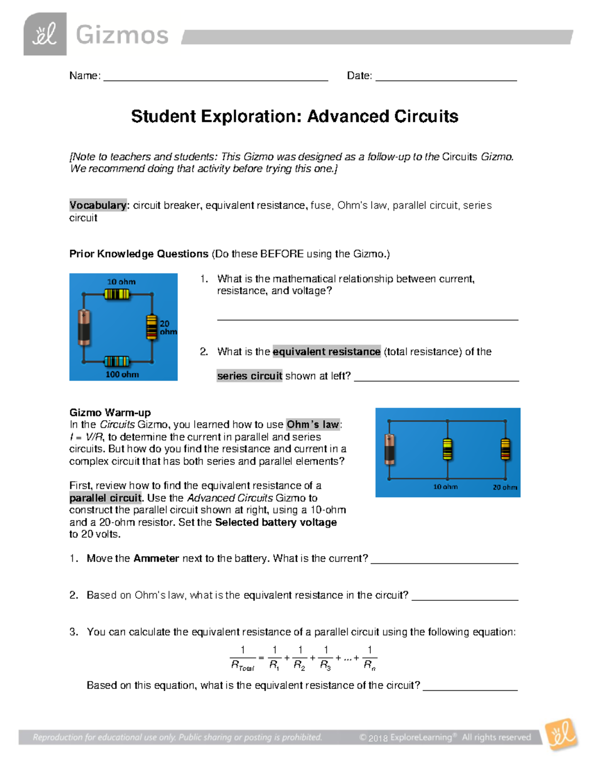 Advanced Circuits SE - Name: ______________________________________ Date ...
