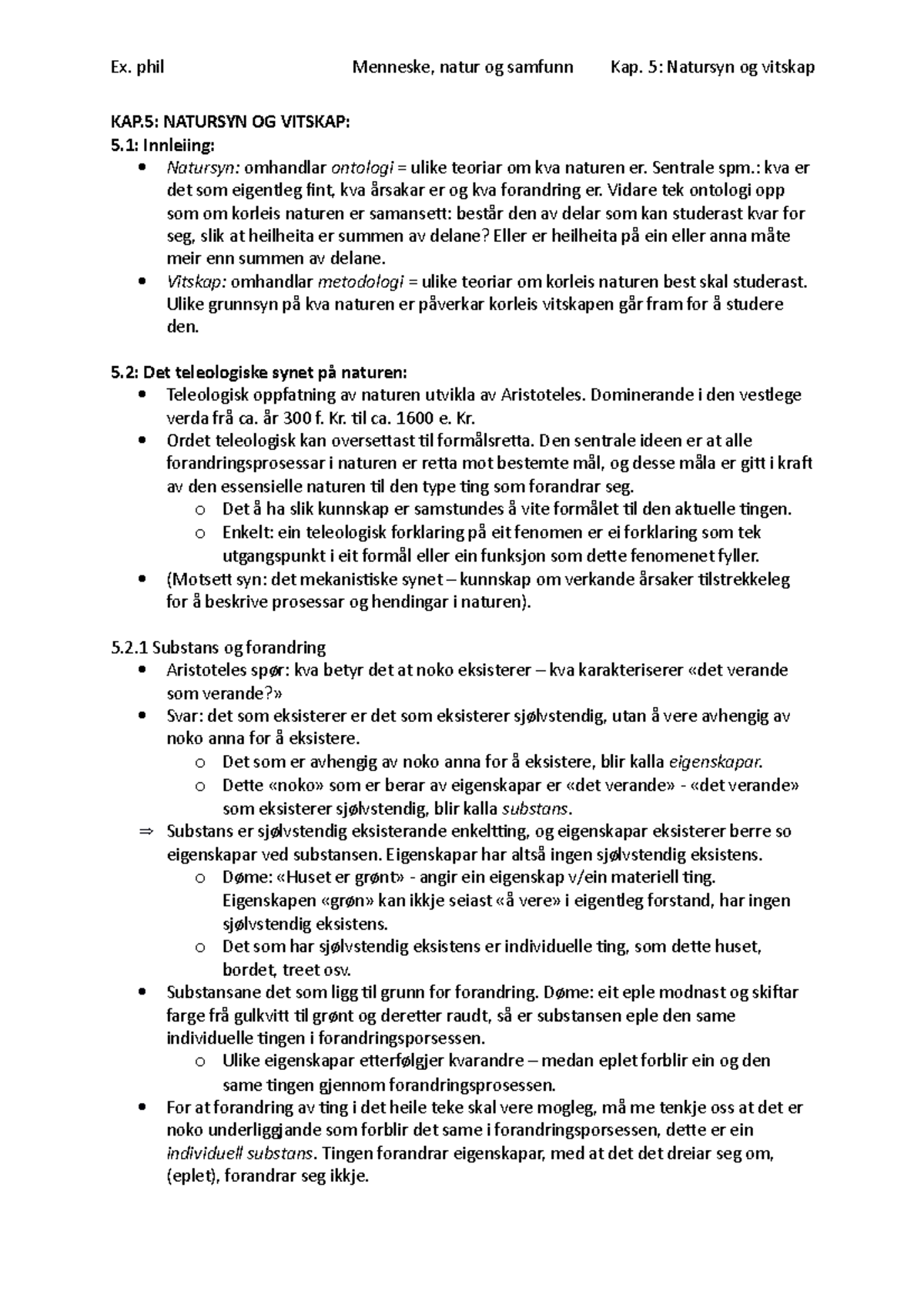 Kap.5 natursyn og vitskap - KAP: NATURSYN OG VITSKAP: 5: Innleiing ...