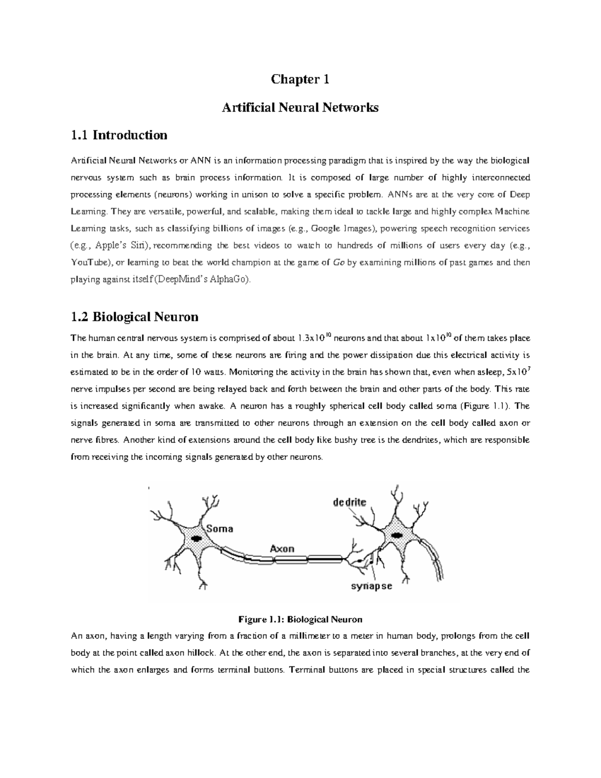 Chapter 1 - Chapter 1 Artificial Neural Networks 1 Introduction Artificial Neural Networks or ...
