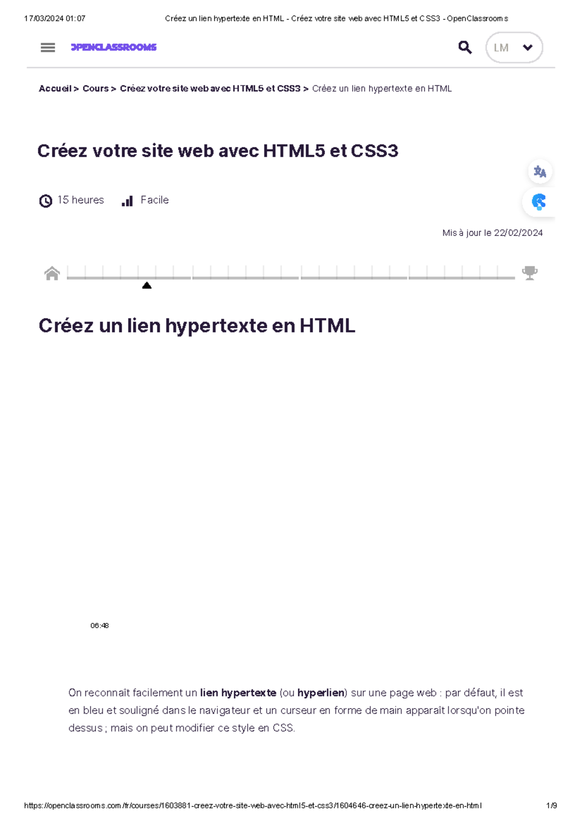 Creer un lien hypertexte - Créez votre site web avec HTML5 et CSS 15 heures Facile Mis à jour le ...