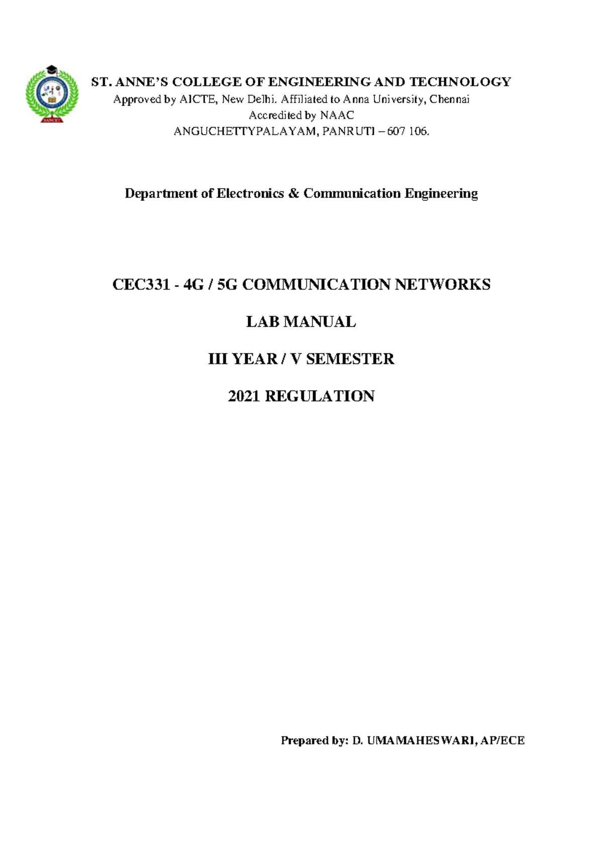 CEC331-4G-5G Communication Networks-402035229-4G 5G Lab Manual - ST ...