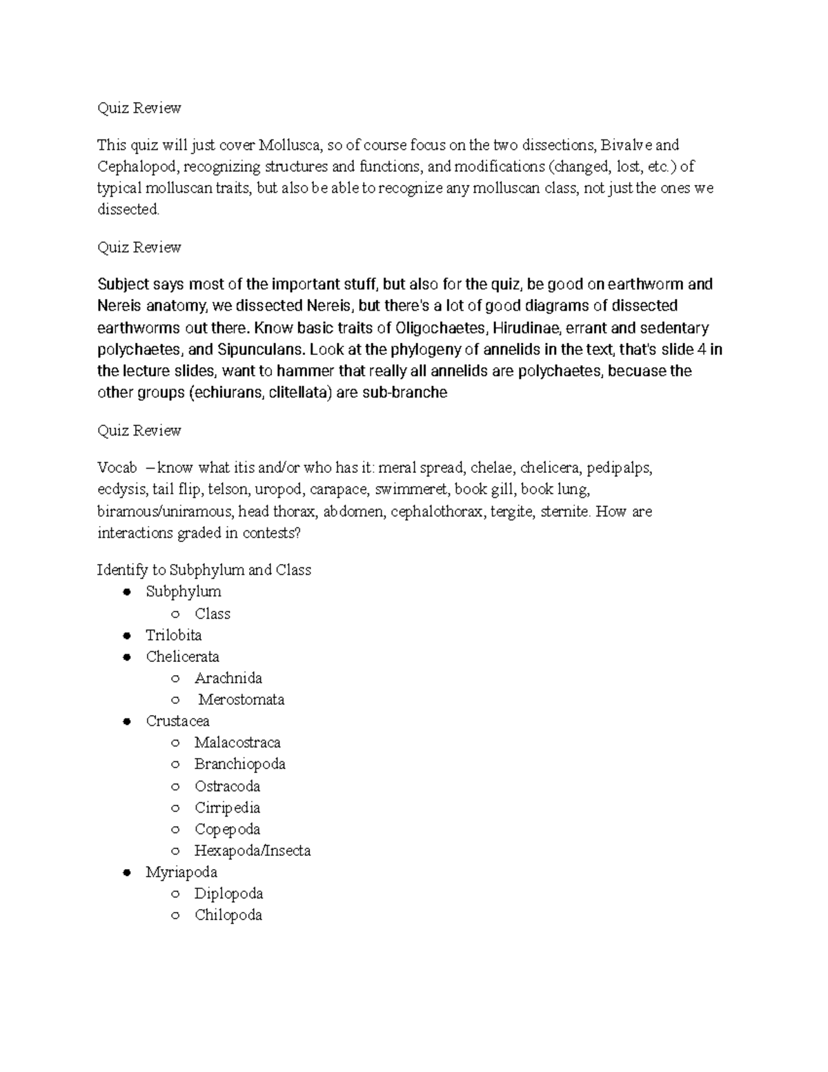 Mollusca Quiz Review - Quiz Review This quiz will just cover Mollusca ...