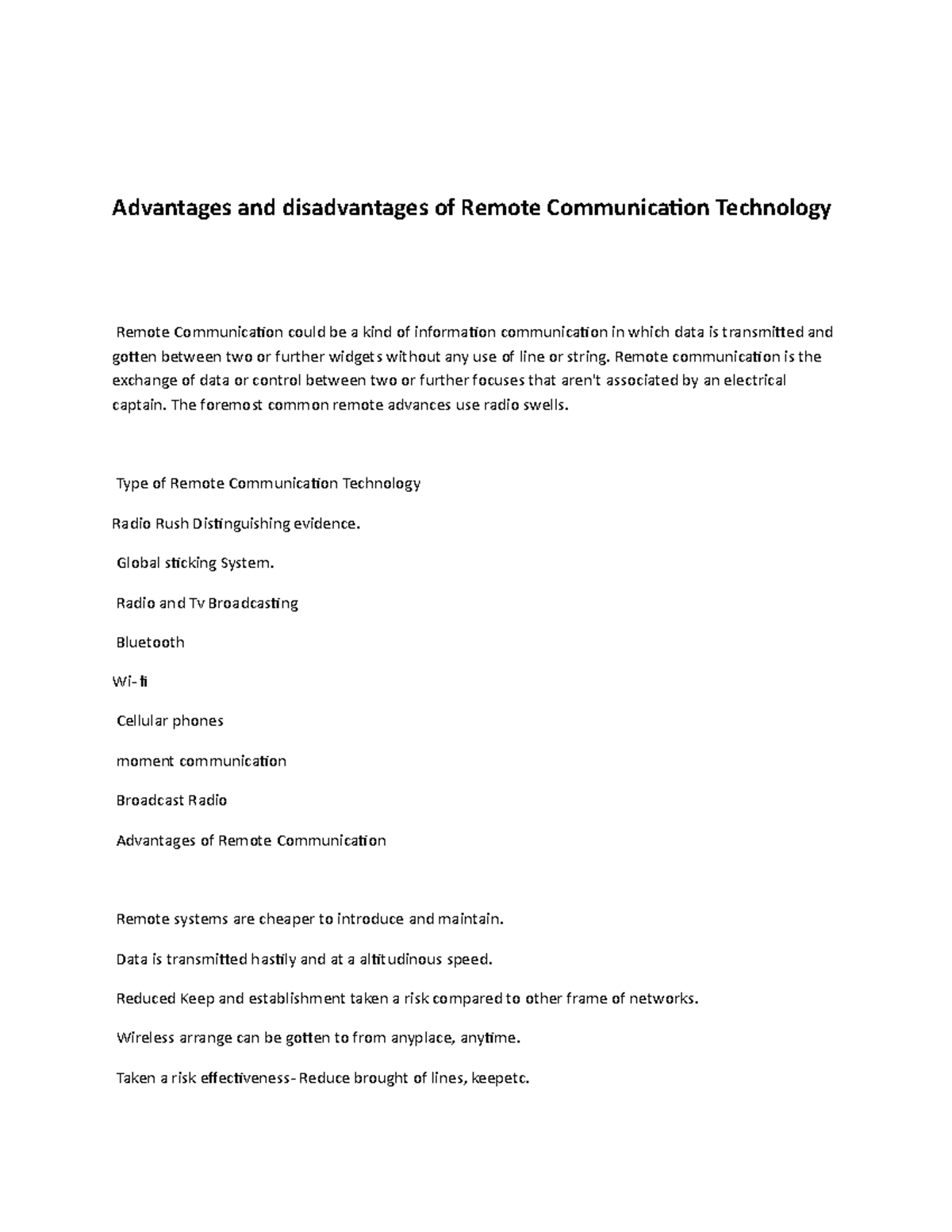 Advantages and disadvantages of Remote Communication Technology ...