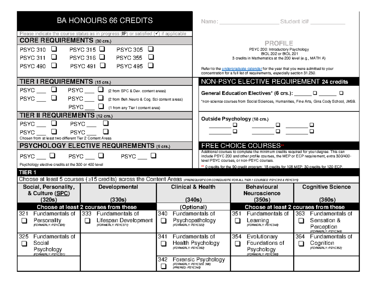 BA-Honours-Checklist - TIER 1 Choose at least 5 courses (≥15 credits ...
