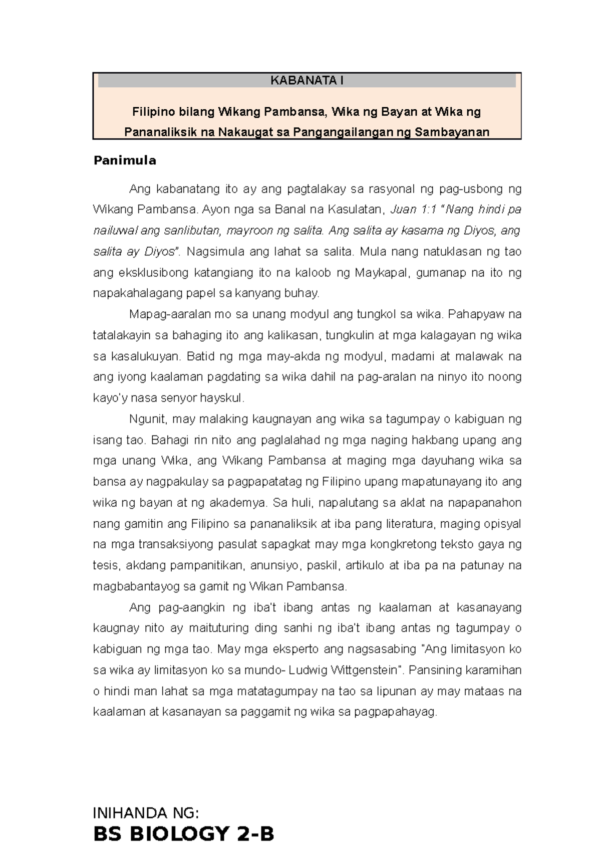 Filipino sa Ibat Ibang Disiplina - KABANATA I Filipino bilang Wikang ...