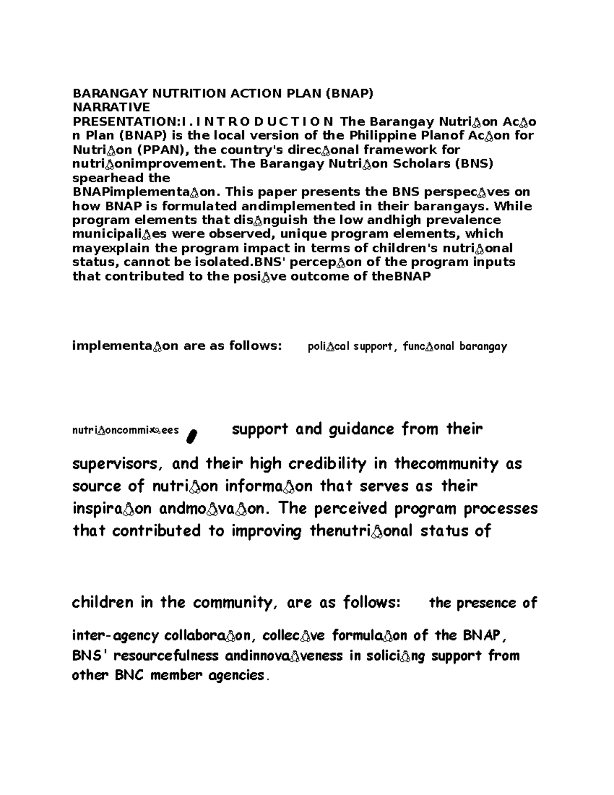 BNAP Mission Vision - BARANGAY NUTRITION ACTION PLAN (BNAP) NARRATIVE ...