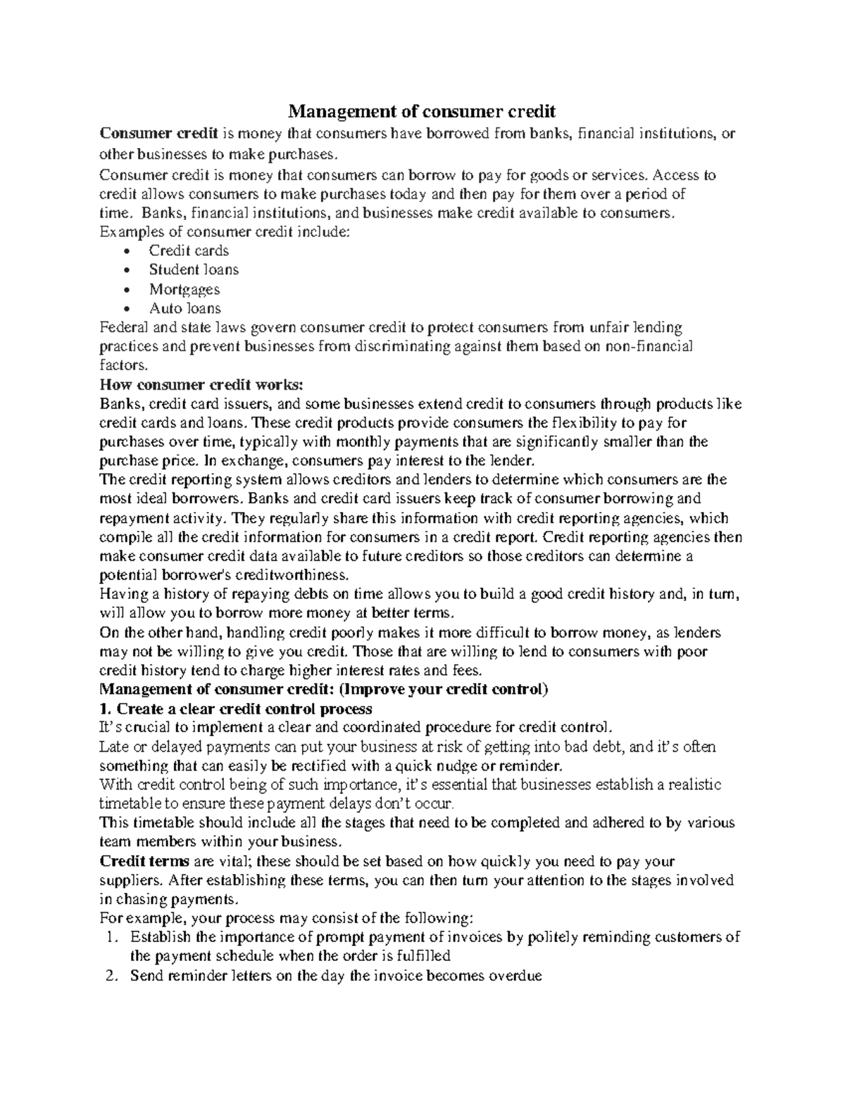 Lecture 7,8 consumer collection, policies and practices - Financial ...