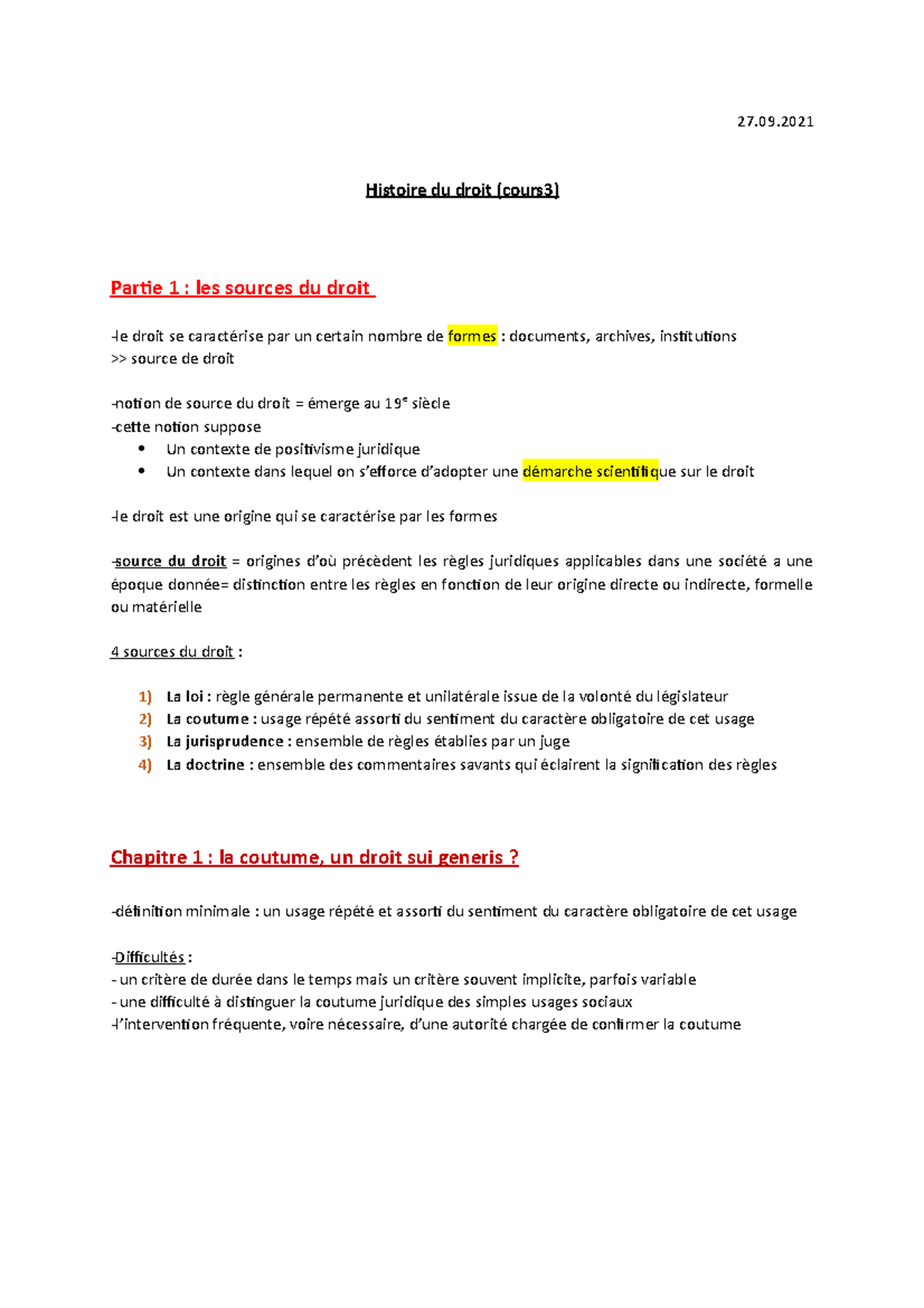 Chapitre 1 - 27. Histoire du droit (cours3) Partie 1 : les sources du droit -le droit se ...