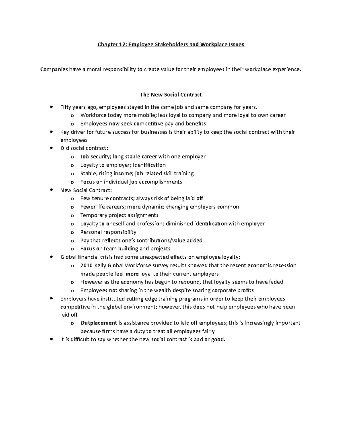Chapter 17 - Employee Stakeholders - The New Social Contract Fifty ...