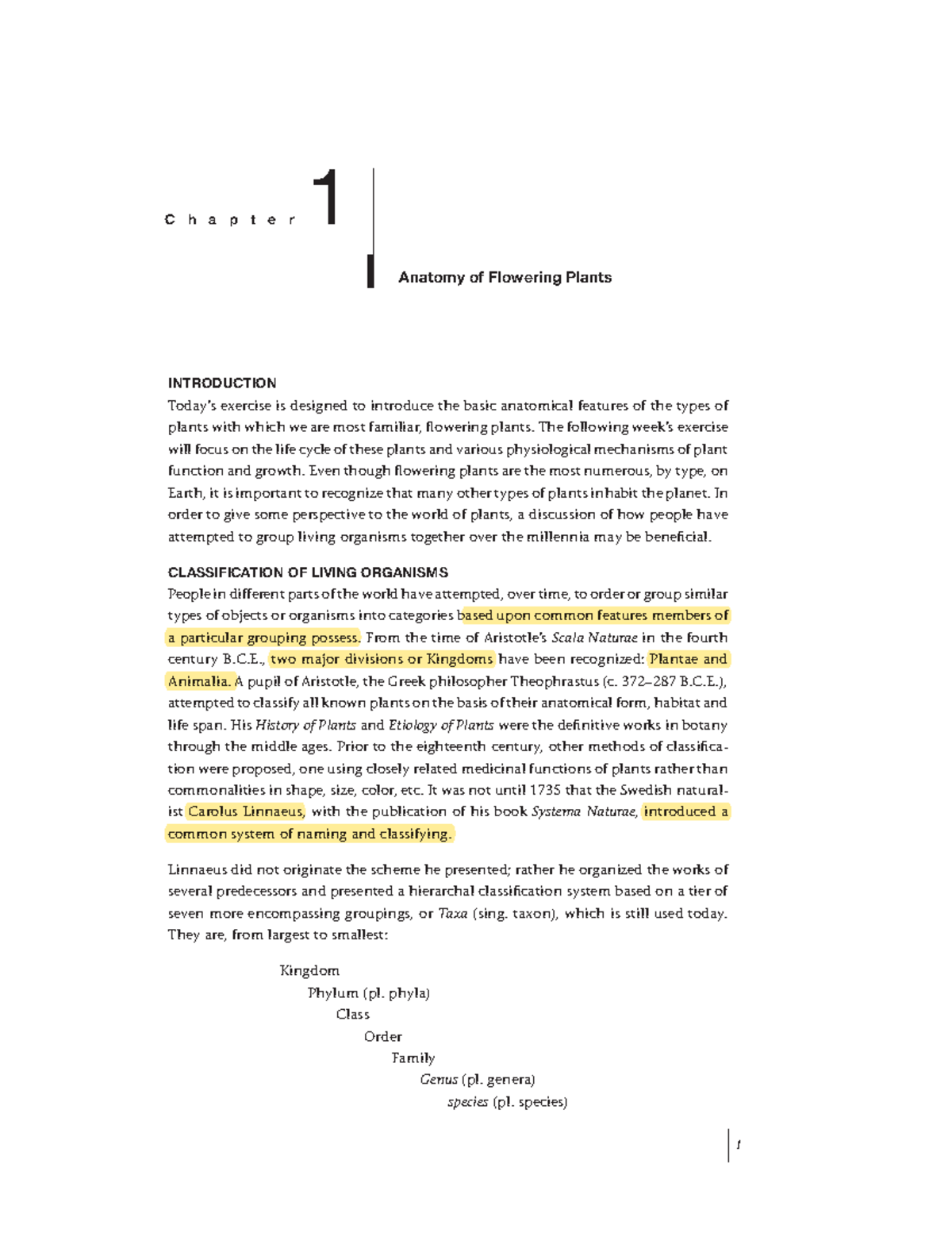 Plants 1 - lab assignment - C h a p t e r 1 Anatomy of Flowering Plants INTRODUCTION Today’s ...