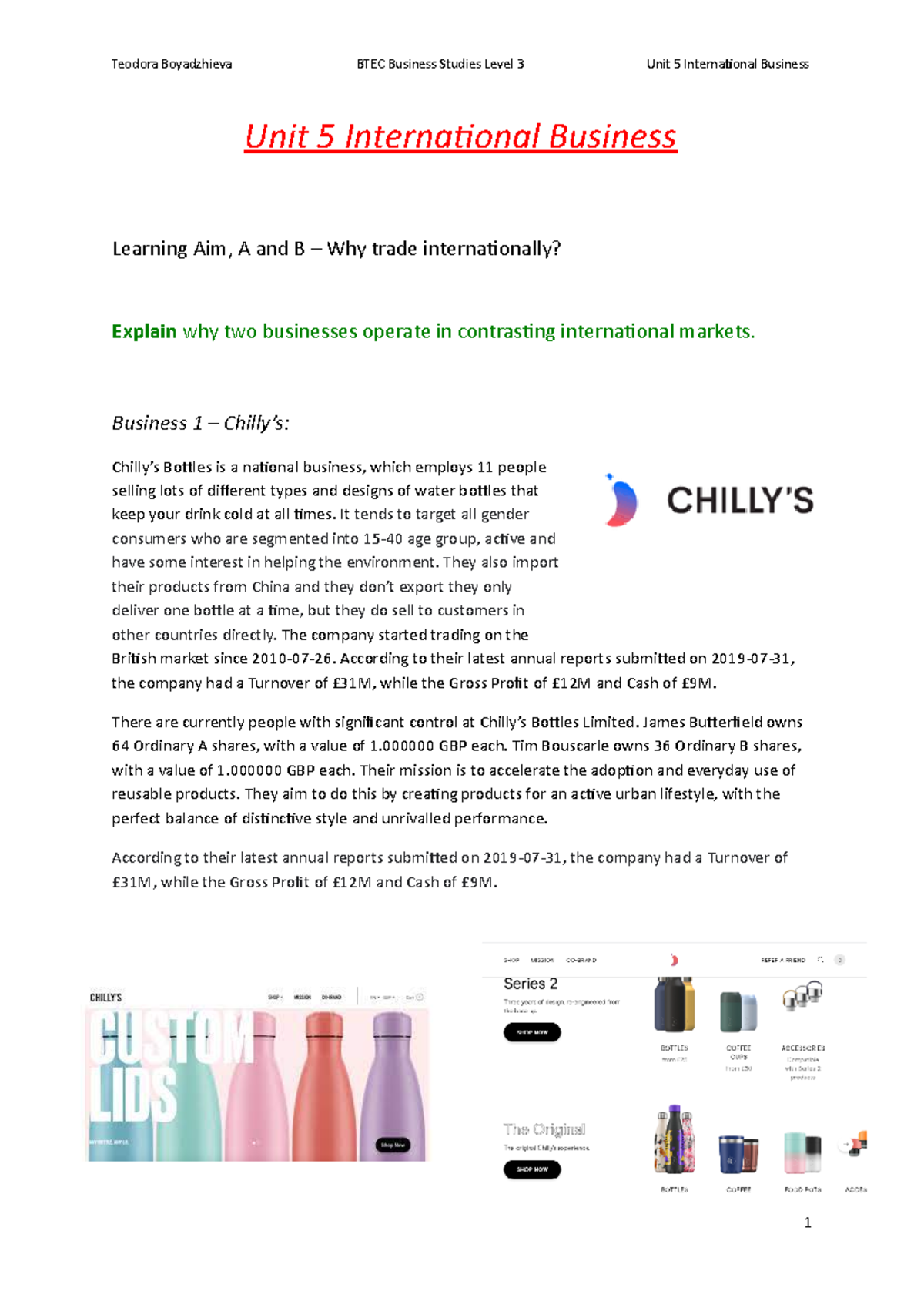 Teodora-Learning Aim A and B-Unit 5 - Unit 5 International Business ...