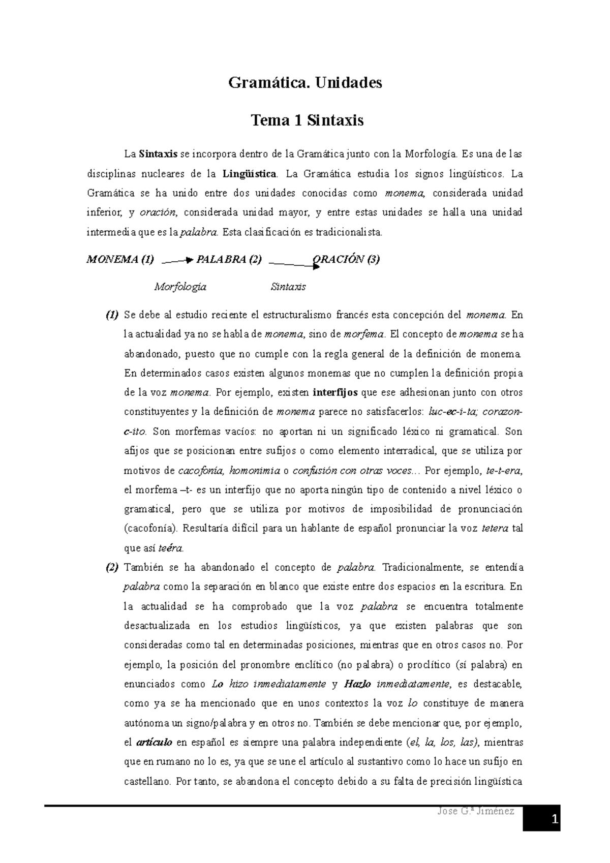 TEMA 1. Unidades DE LA Gramática. Sintaxis - Unidades Tema 1 Sintaxis ...