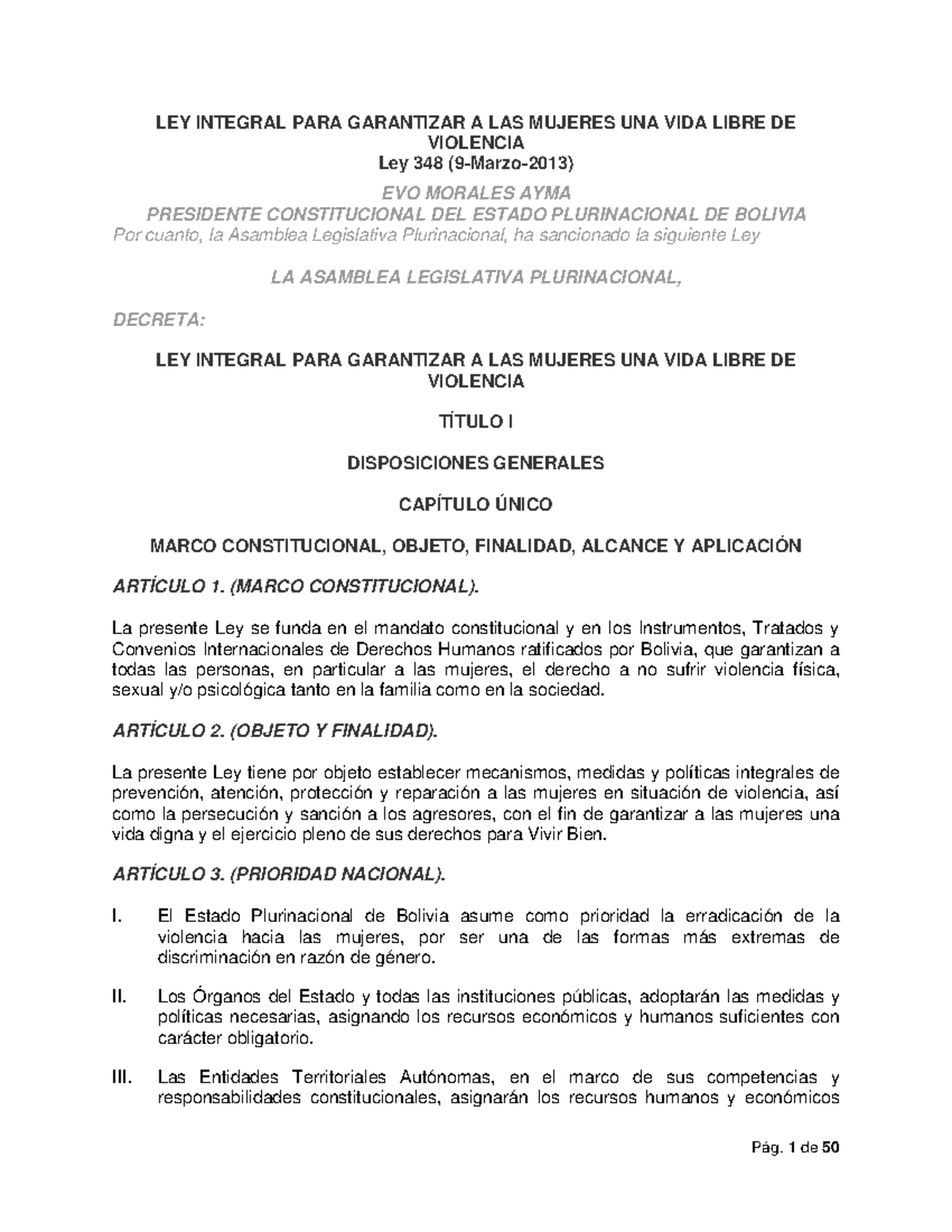 2013 bol ley348 - Ley 348 - LEY INTEGRAL PARA GARANTIZAR A LAS MUJERES ...