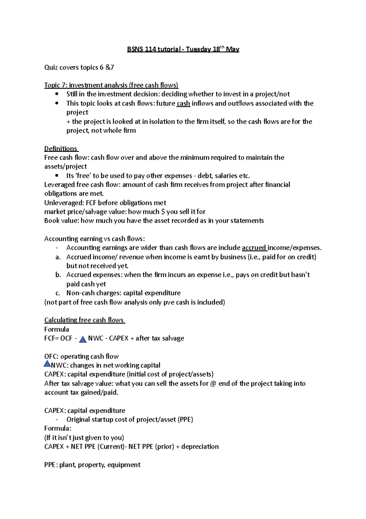 BSNS 114 tutorial - notes - BSNS 114 tutorial - Tuesday 18th May Quiz ...