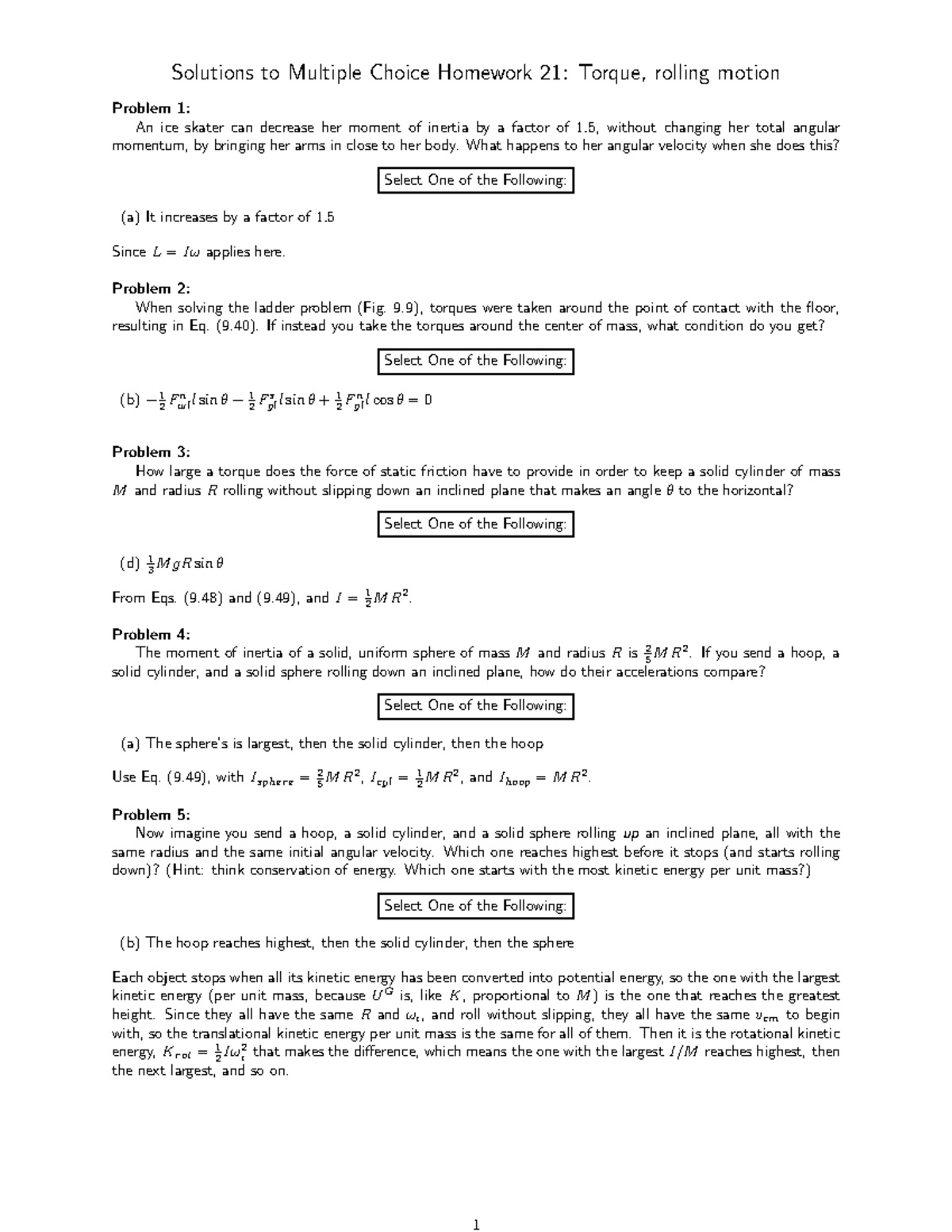 MC HW 21 Solutions - extra practice - Solutions to Multiple Choice ...
