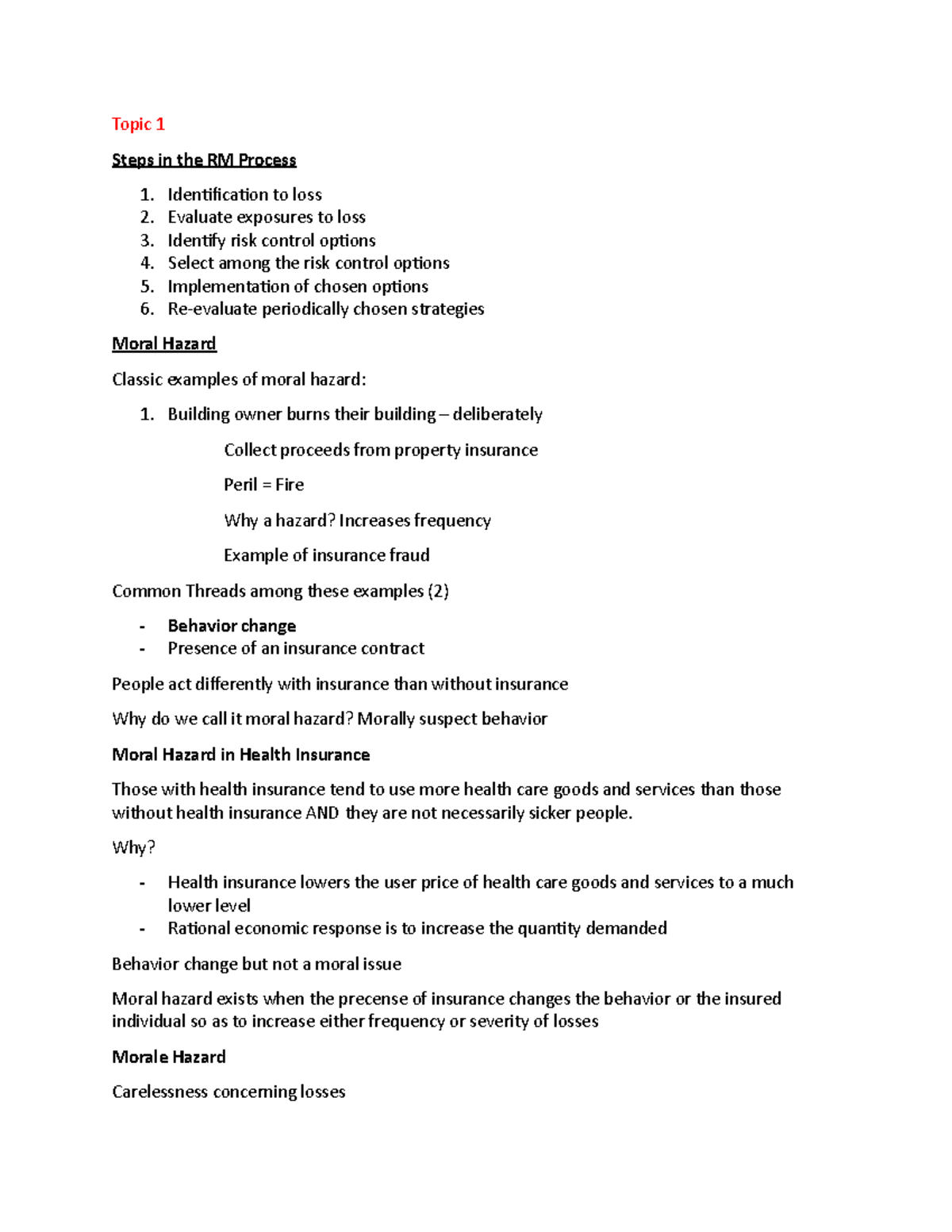 Chapter 1 - 5 Notes - Topic 1 Steps in the RM Process 1. Identification ...