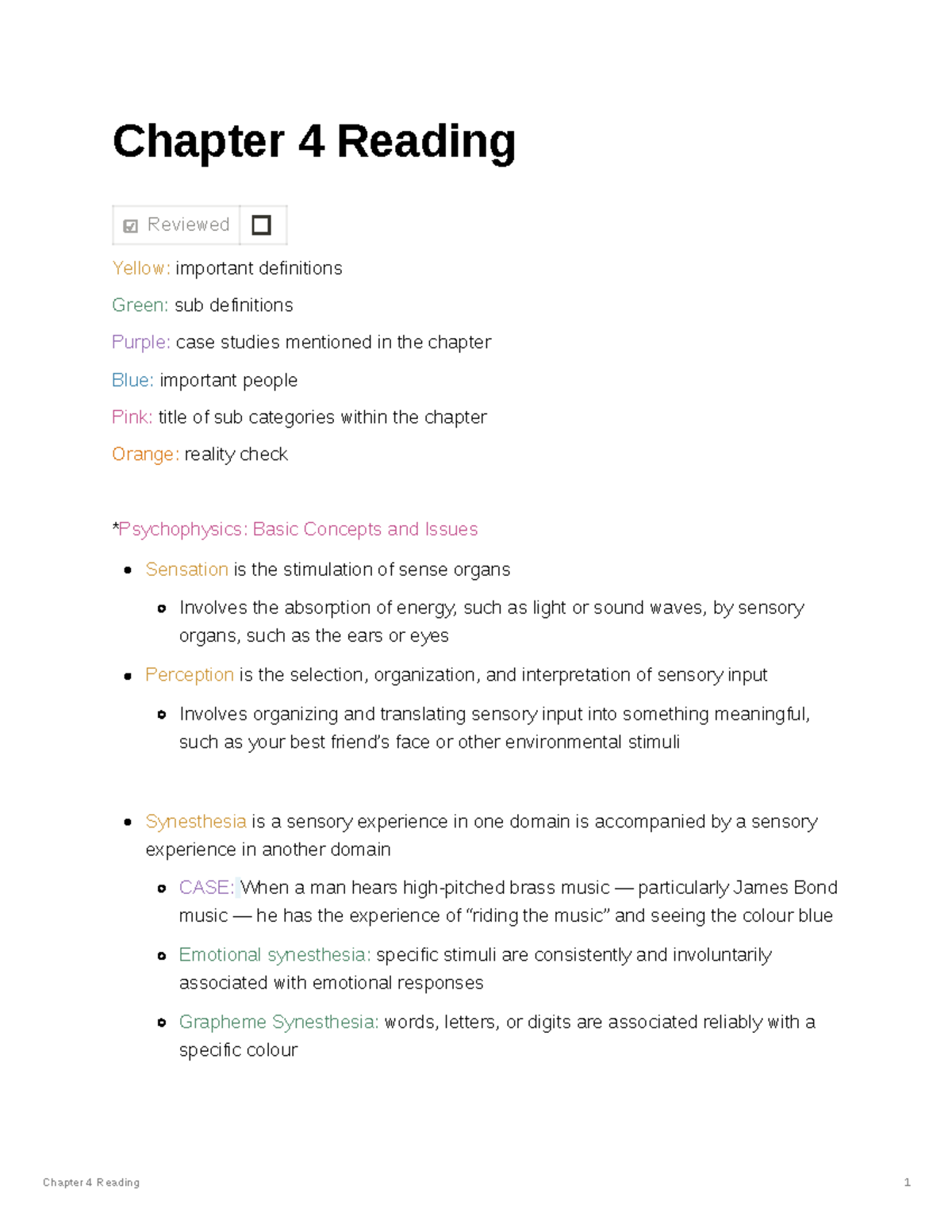 Psych 1000 ch4 notes - Chapter 4 Reading Reviewed Yellow: important ...