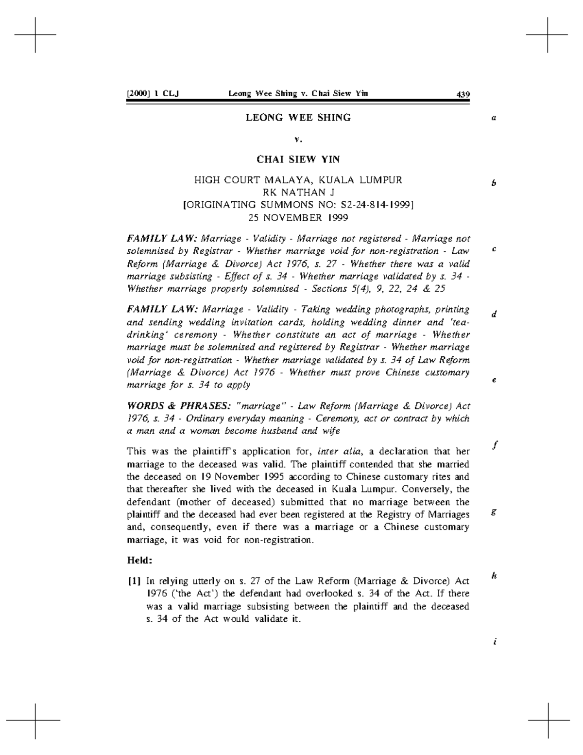CLJ 2000 1 439 maralib 1leong wee ching v chai siew yin - a b c d e f g ...