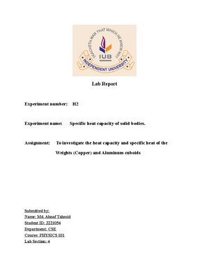 Phy-lab-1 - Lab Report - Name: Farha Sultana Id: 2110738 Course name ...