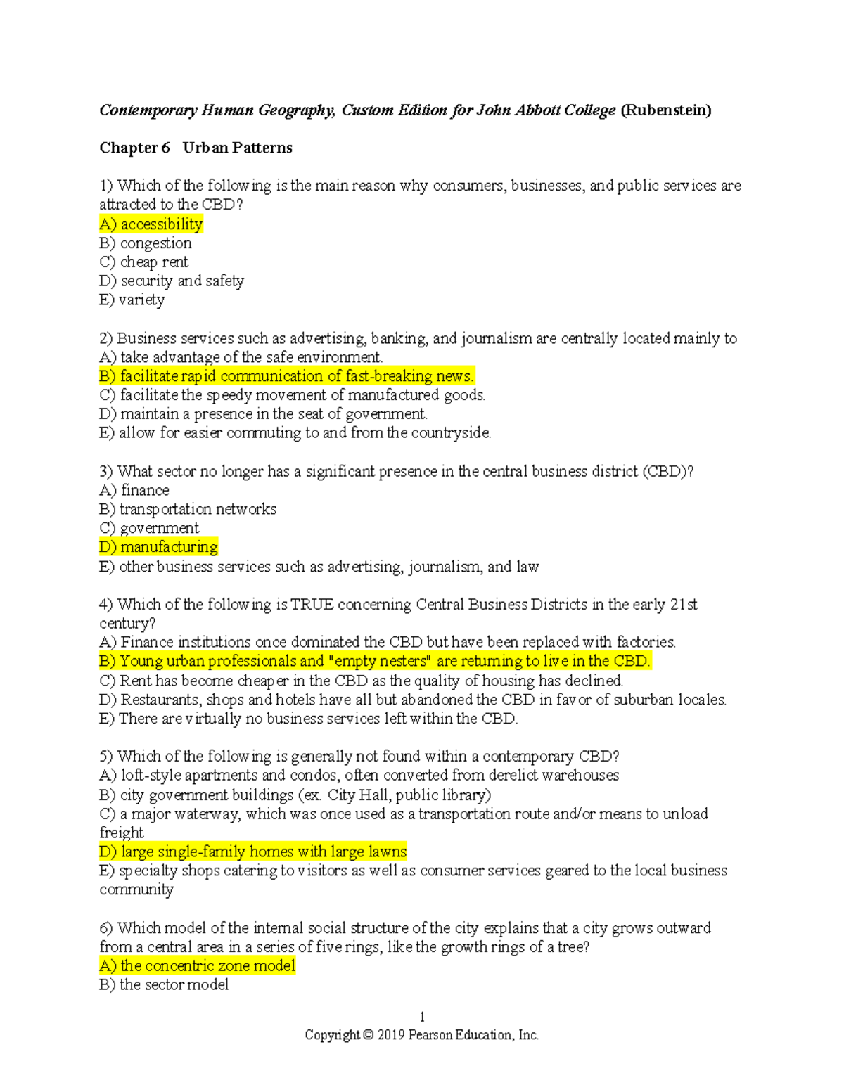 Geo Practice Chapter 6-9 - Contemporary Human Geography, Custom Edition ...