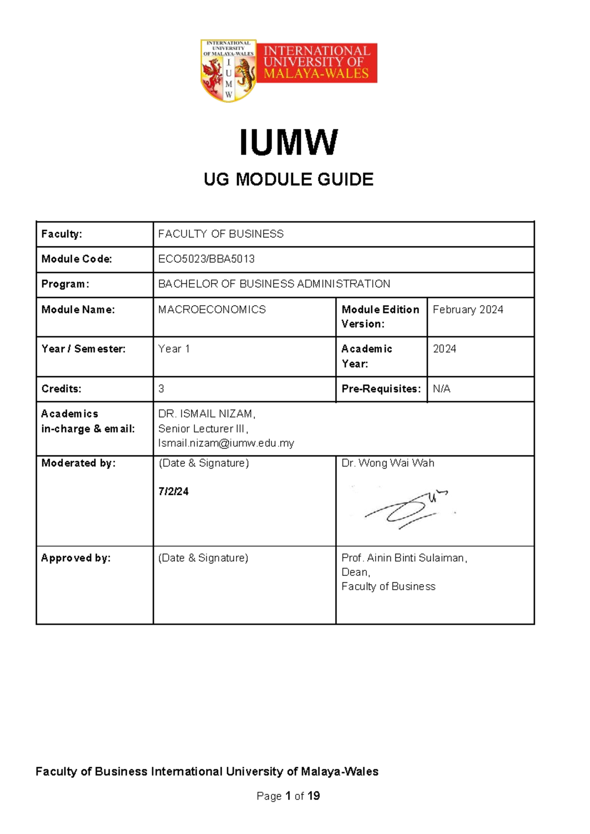 Module Guide ECO5023-BBA5013 - IUMW UG MODULE GUIDE Faculty: FACULTY OF ...