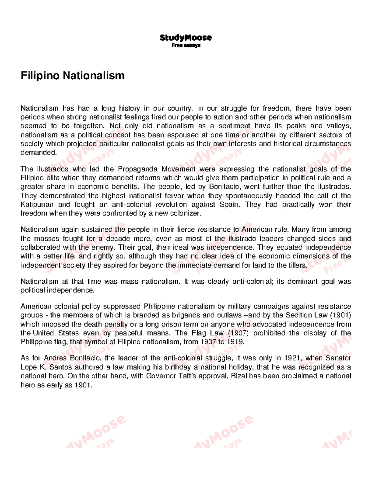 Filipino Nationalism - Essay - Filipino Nationalism Nationalism has had ...