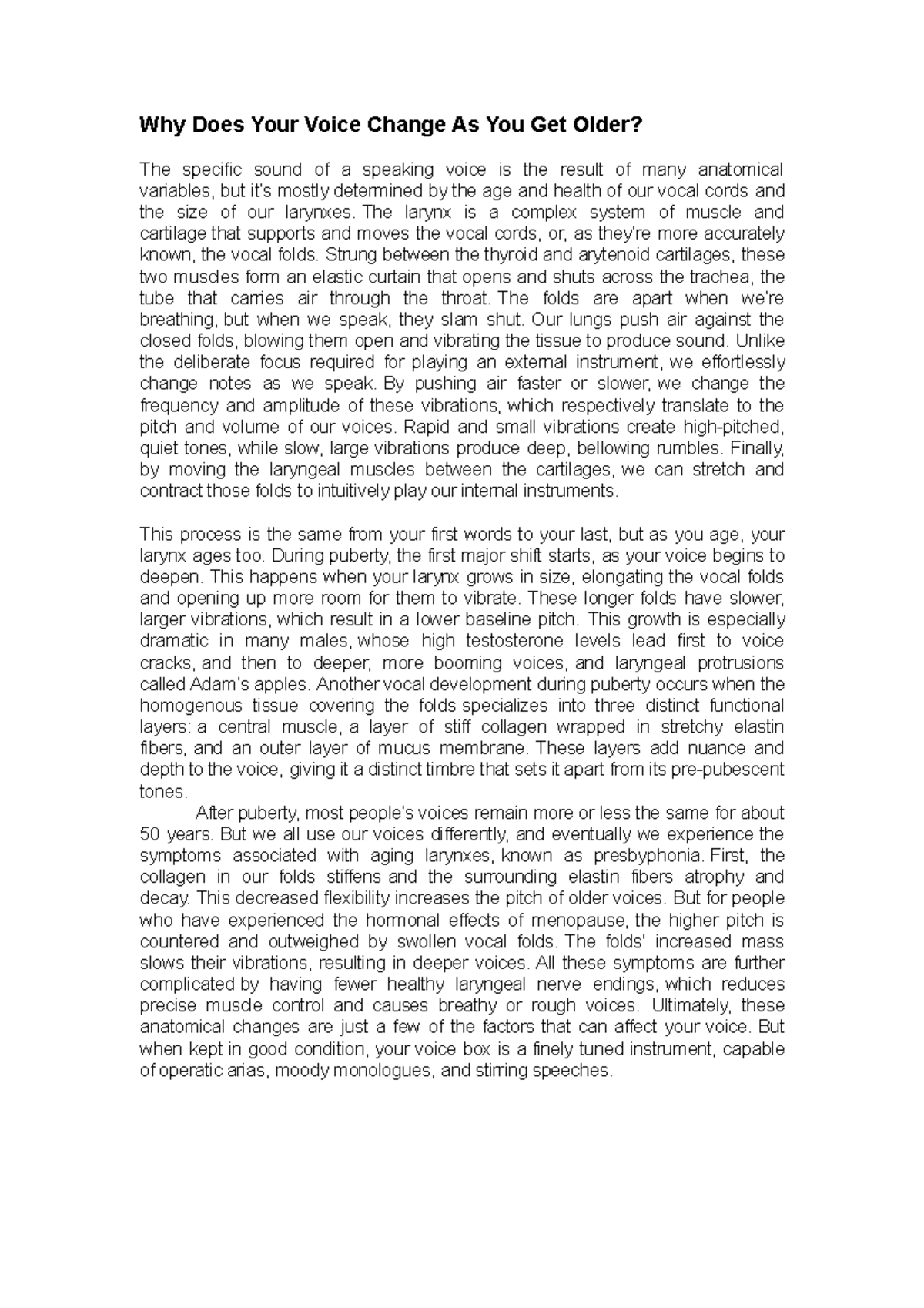 Why Does Your Voice Change As You Get Older - The larynx is a complex ...