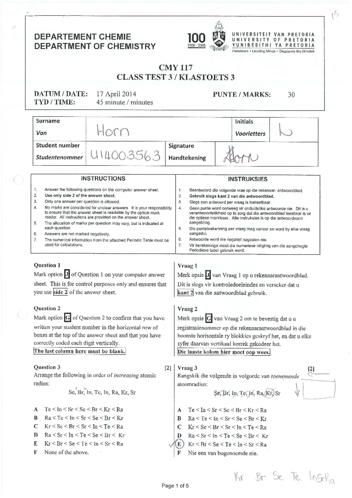 CHEM28 - CHE-CT3-14 Chemistry Class Test 3 2014 - 17 - CMY 117 - Studocu