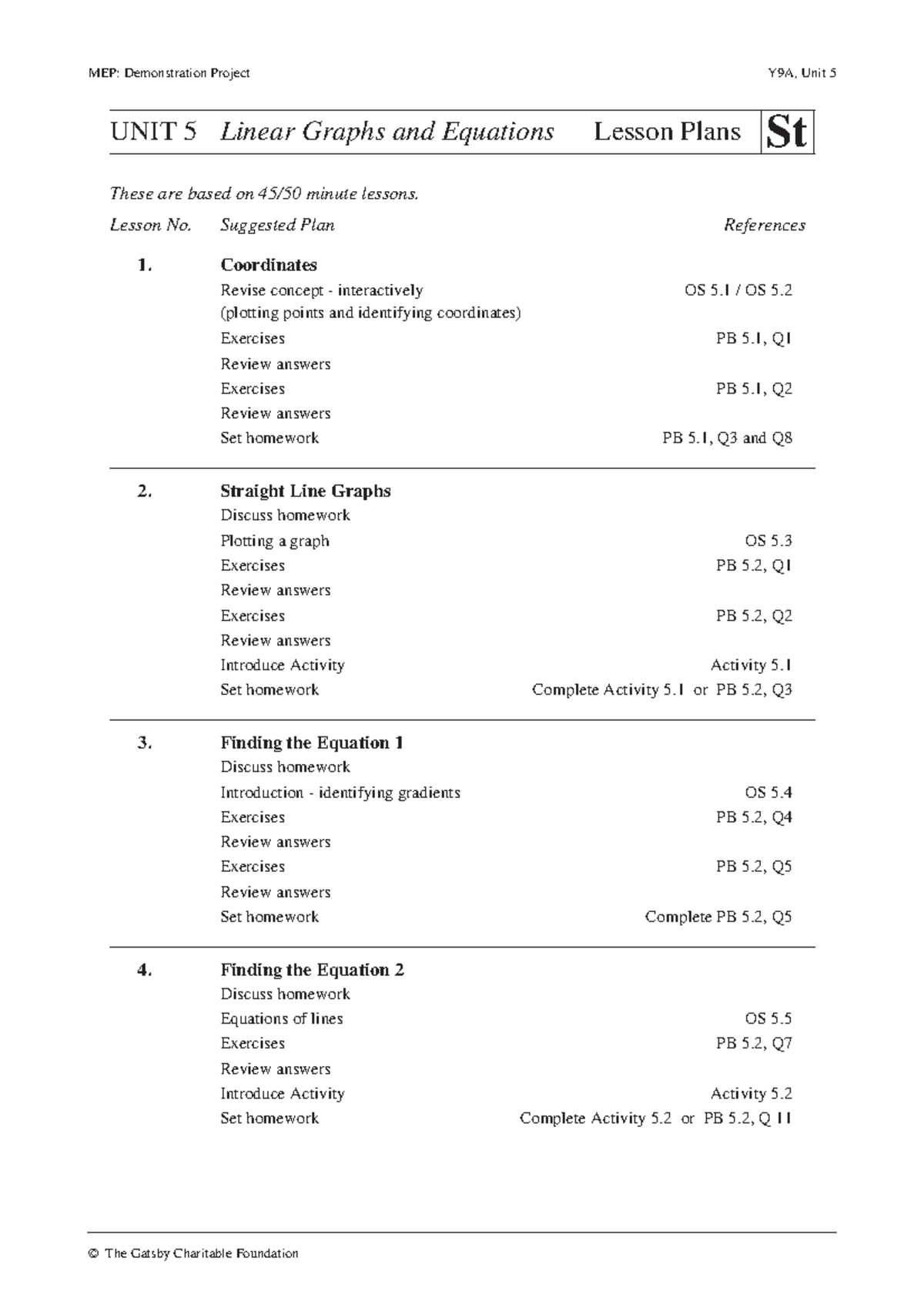 5. Lesson Plans - Notes - UNIT 5 Linear Graphs and Equations Lesson ...