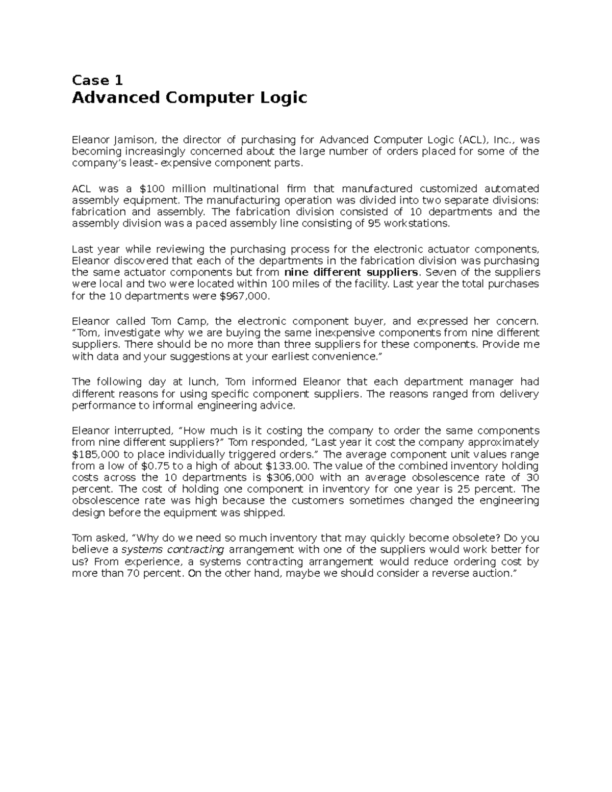Case 1 Advanced Computer Logic - Case 1 Advanced Computer Logic Eleanor ...