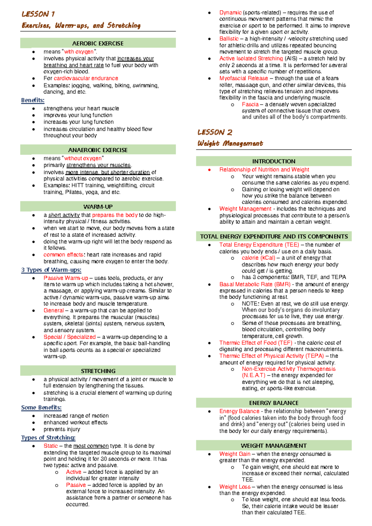 (Q1) PE and Health 1 - LESSON 1 Exercises, Warm-ups, and Stretching ...