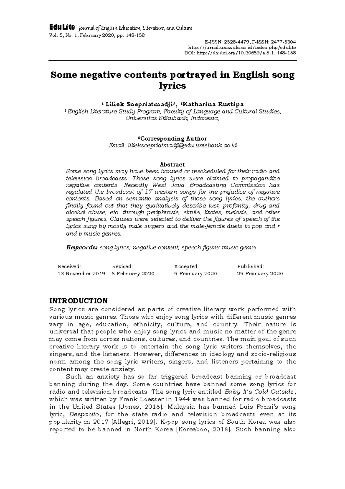 Some negative contents portrayed in English song lyrics - Journal of ...