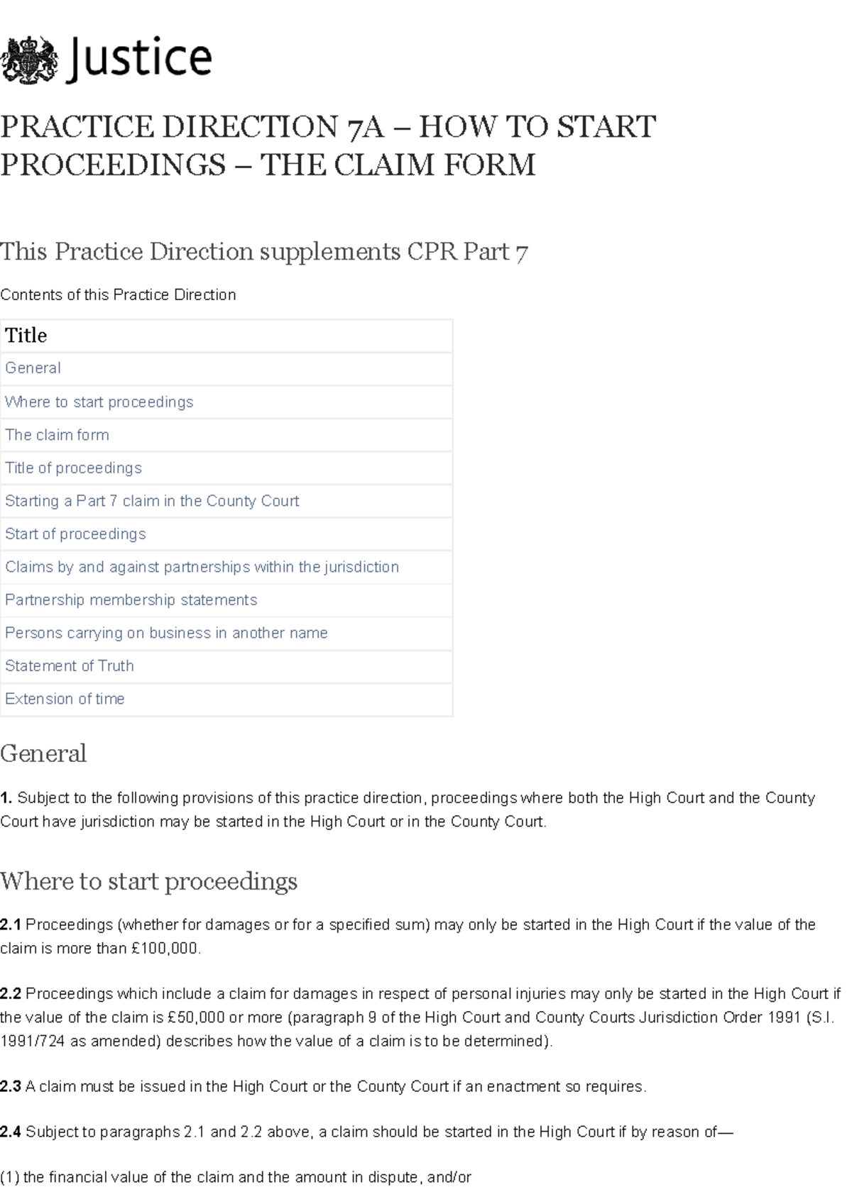 PD 7A Claim Form - Annotated PD 7A - This Practice Direction ...