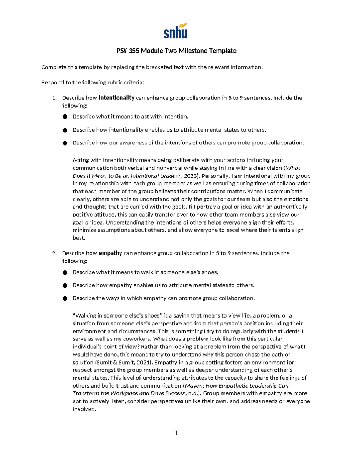 PSY 355 Module Two Milestone - Respond to the following rubric criteria ...