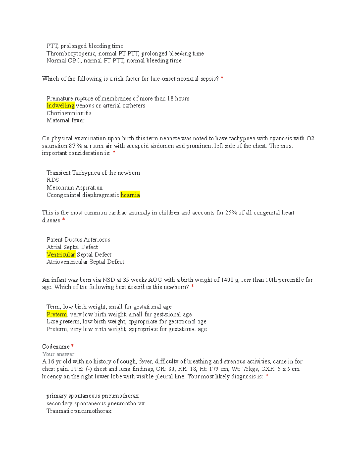 AFL medical final exam part 4 - PTT, prolonged bleeding time ...