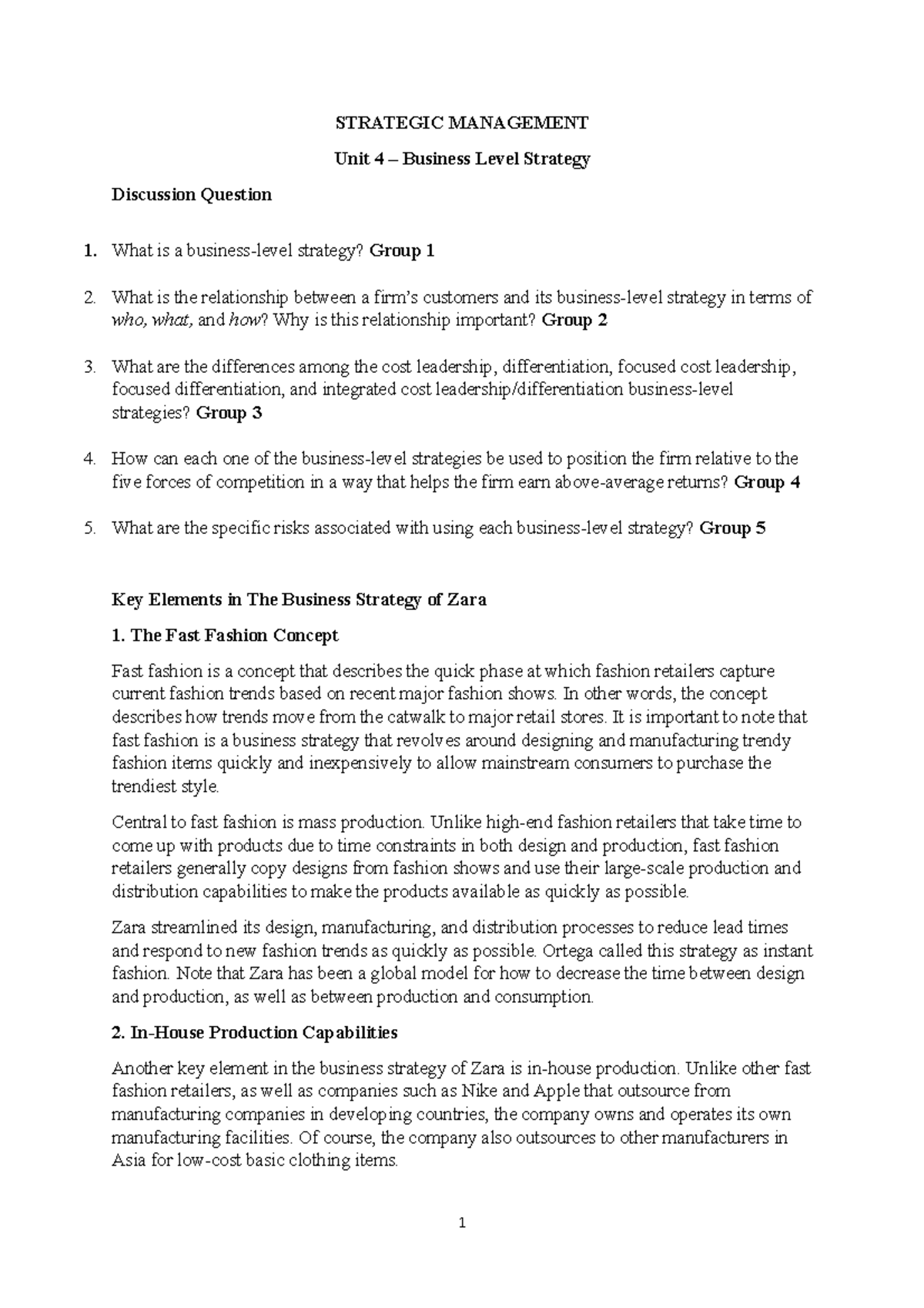 Unit 4 - Tutorial Sheet - September 2023 - STRATEGIC MANAGEMENT Unit 4 ...