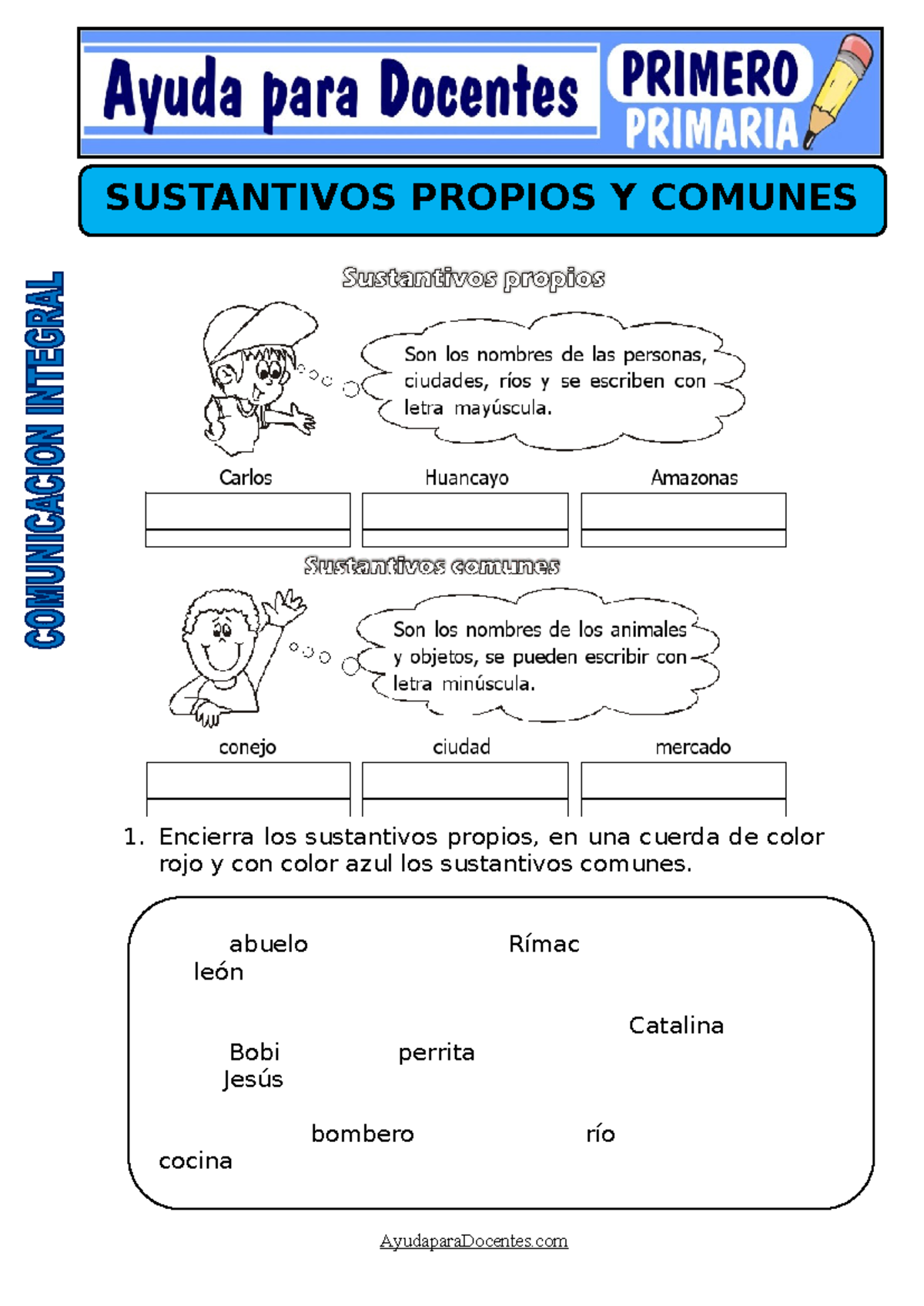 Sustantivos Propios y Comunes para Primero de Primaria - Lengua y ...