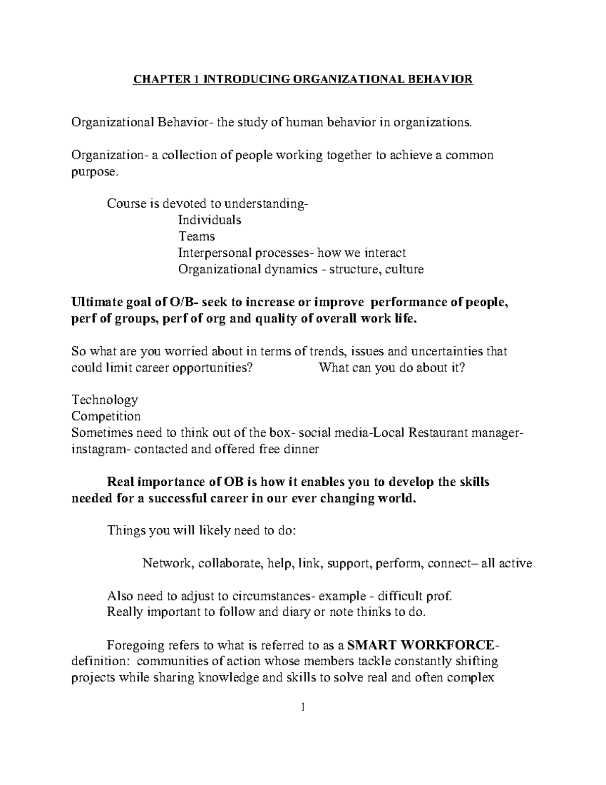 Chapter 1 Introducing Organizational Behavior - CHAPTER 1 INTRODUCING ...