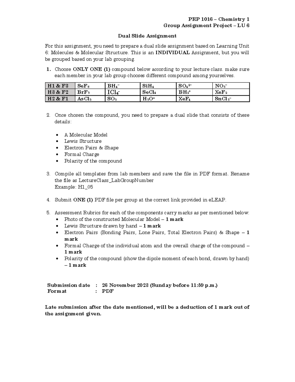 Dual Slide Assignment - Lecture Unit 6 - PRP 1016 – Chemistry 1 Group ...