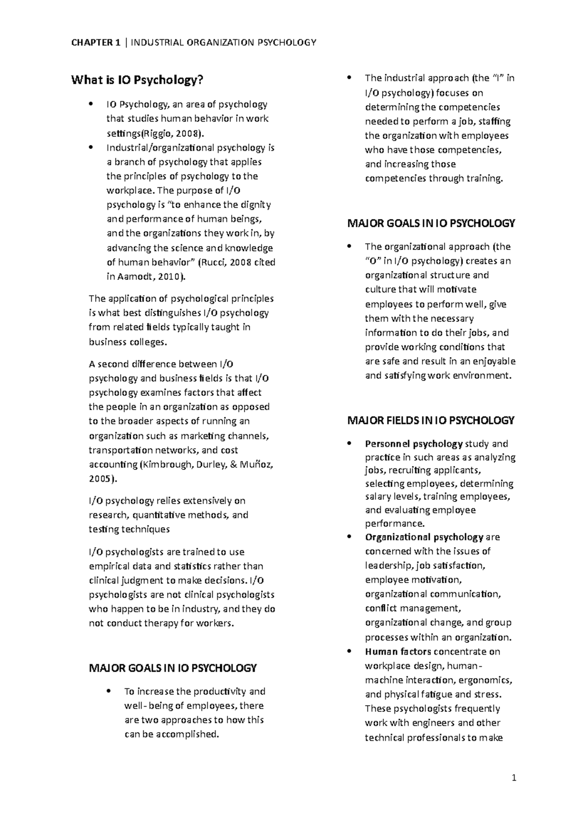 CHAP1 industrial organizational psychology aamondt - What is IO ...