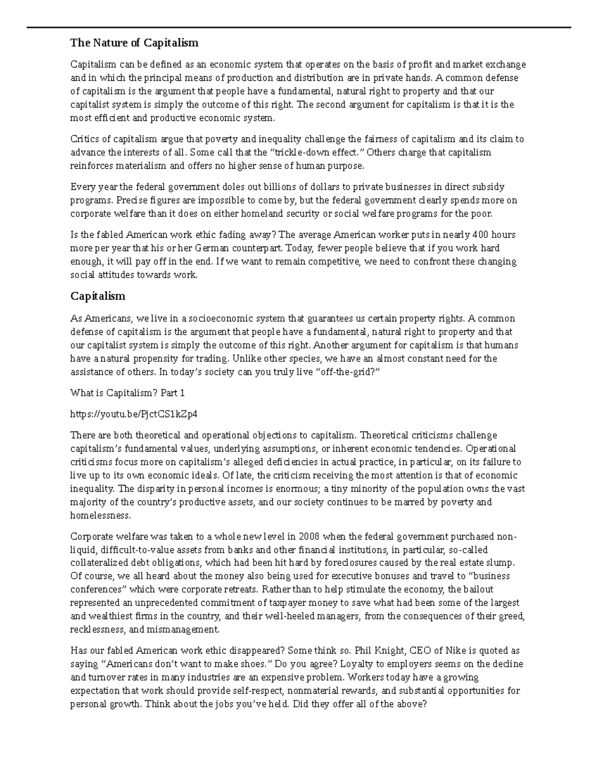 The Nature of Capitalism - The Nature of Capitalism Critics of ...
