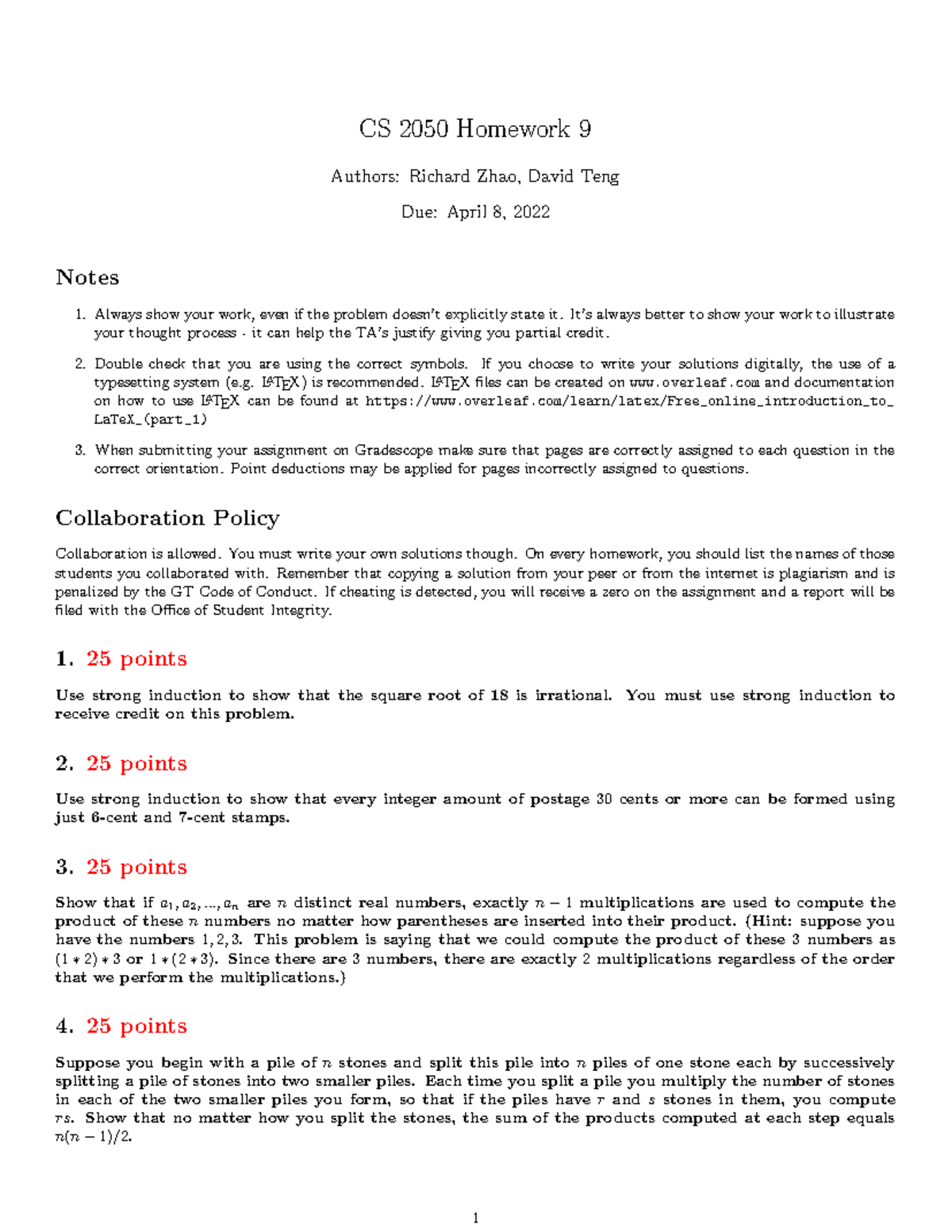 CS 2050 Spring 2022 Homework 9 2 - CS 2050 Homework 9 Authors: Richard Zhao, David Teng Due ...