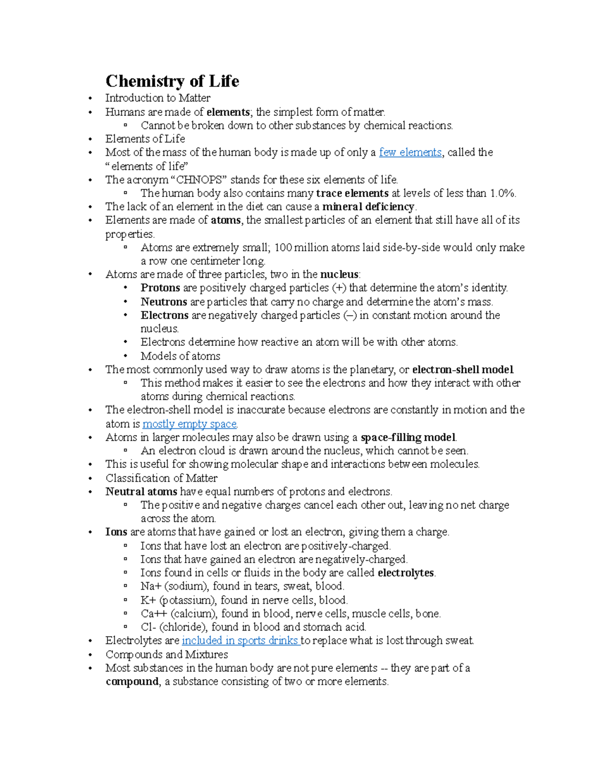 Chemistry of Life - Chapter 1 - Chemistry of Life Introduction to ...