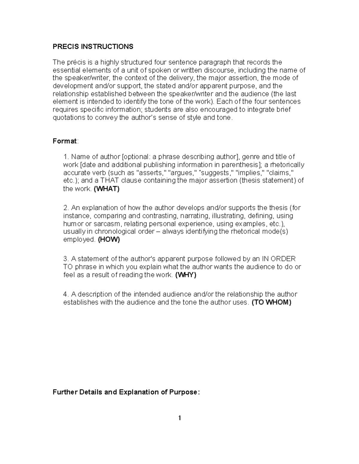 Precis Instructions - PRECIS INSTRUCTIONS The précis is a highly ...