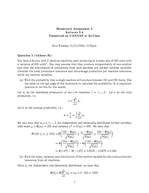 Homework 1 KEY - Homework Assignment 1 Lectures 1- Submitted on CANVAS or In-Class Due Tuesday ...