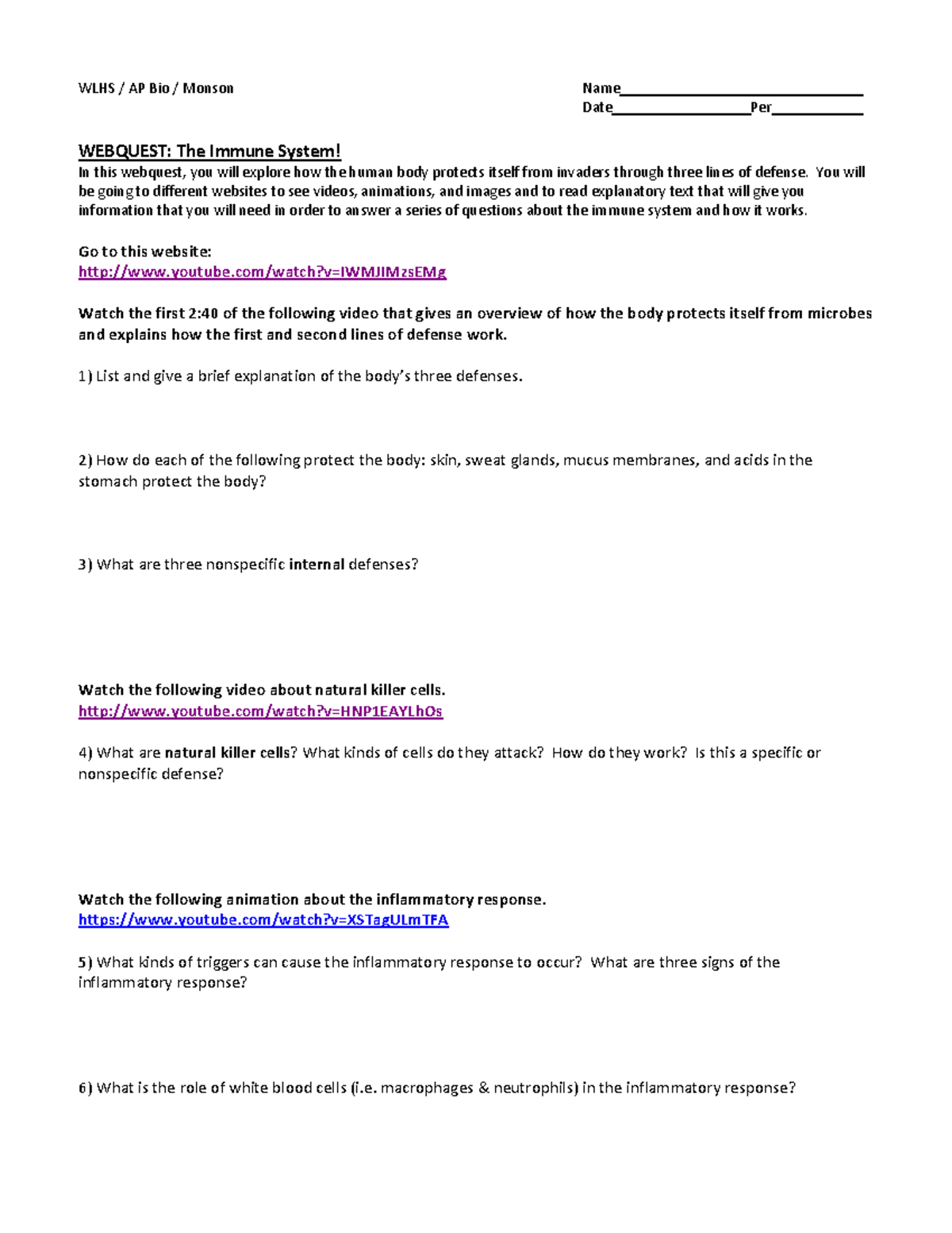 Webquest-Immune-Sys Disease NM 2017 - WLHS / AP Bio / Monson Name Date ...