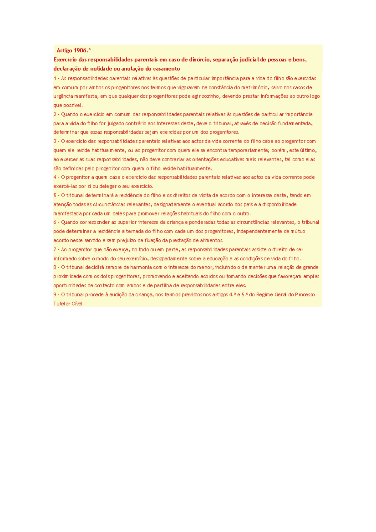 Artigo 1906º CC Atualizado - Artigo 1906.º Exercício das responsabilidades parentais em caso de ...