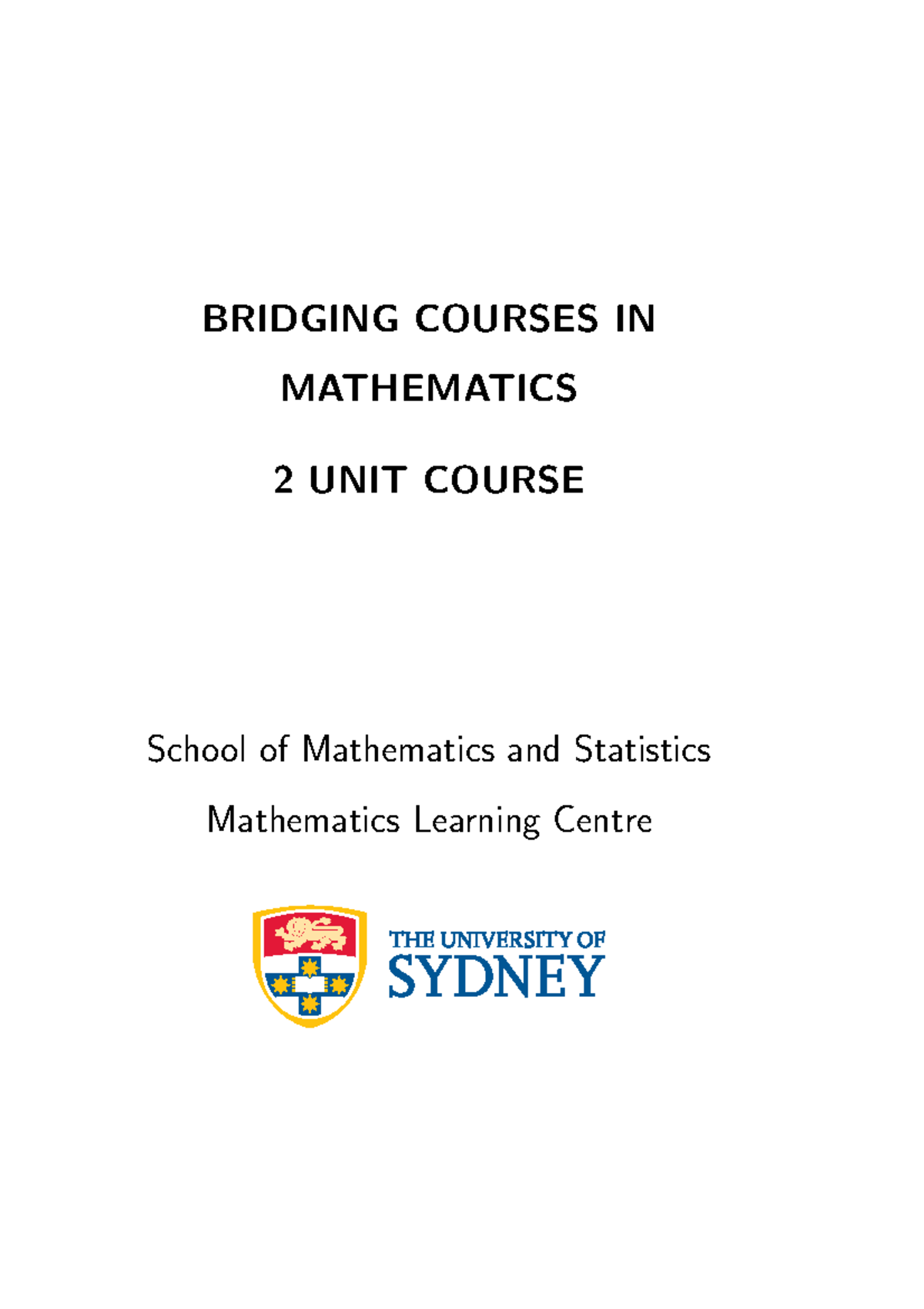 2 unit bridging course exercise book - BRIDGING COURSES IN MATHEMATICS ...