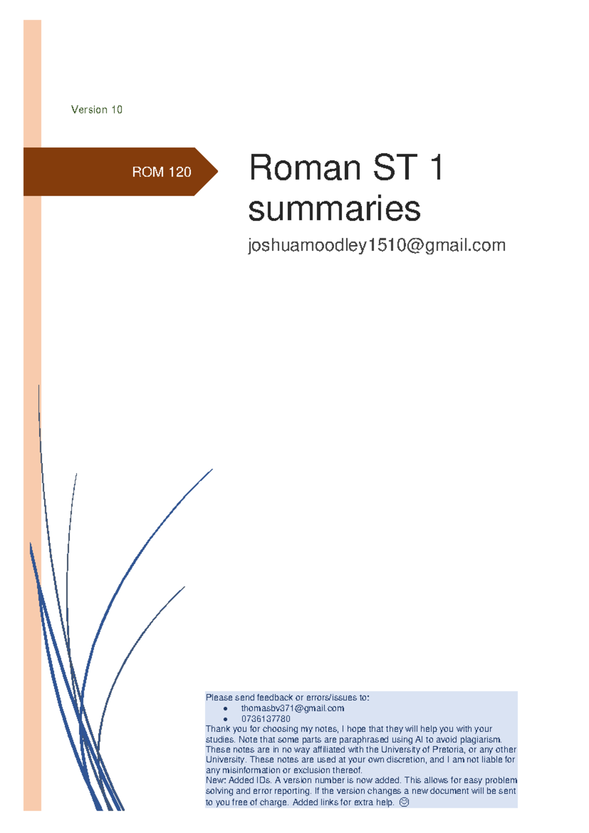 rom st1 notes summary - ROM 120 Version 10 Roman ST 1 summaries ...