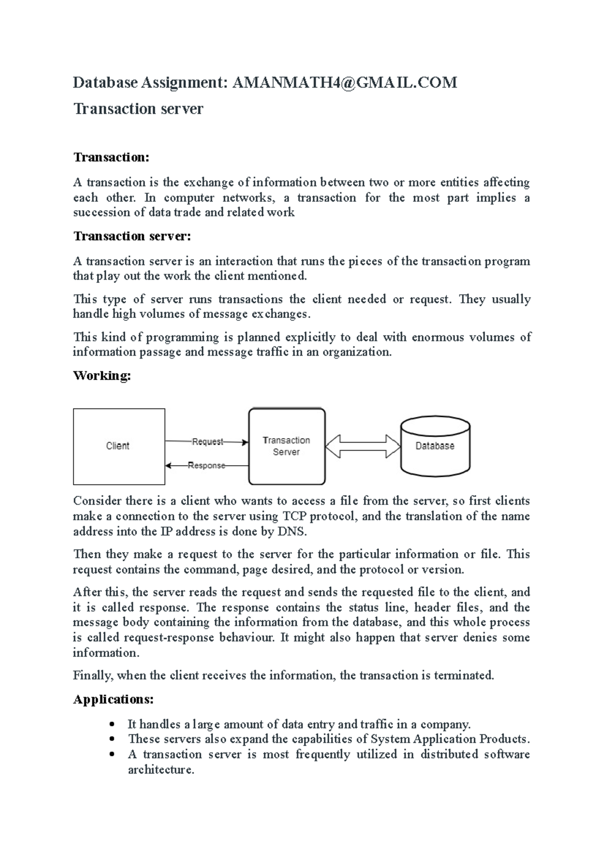 Database Assignment Servers Database Assignment Amanmath4gmail